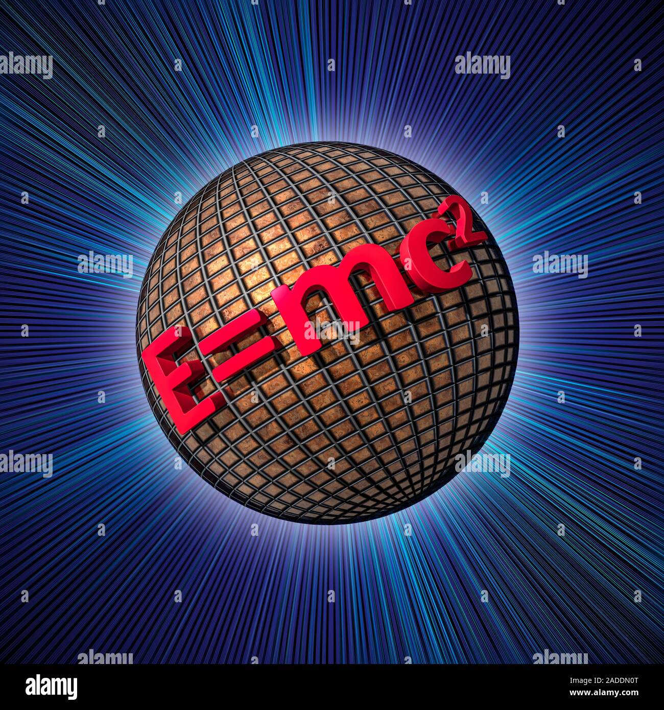 Einstein's mass-energy equation, illustration. The mass-energy ...
