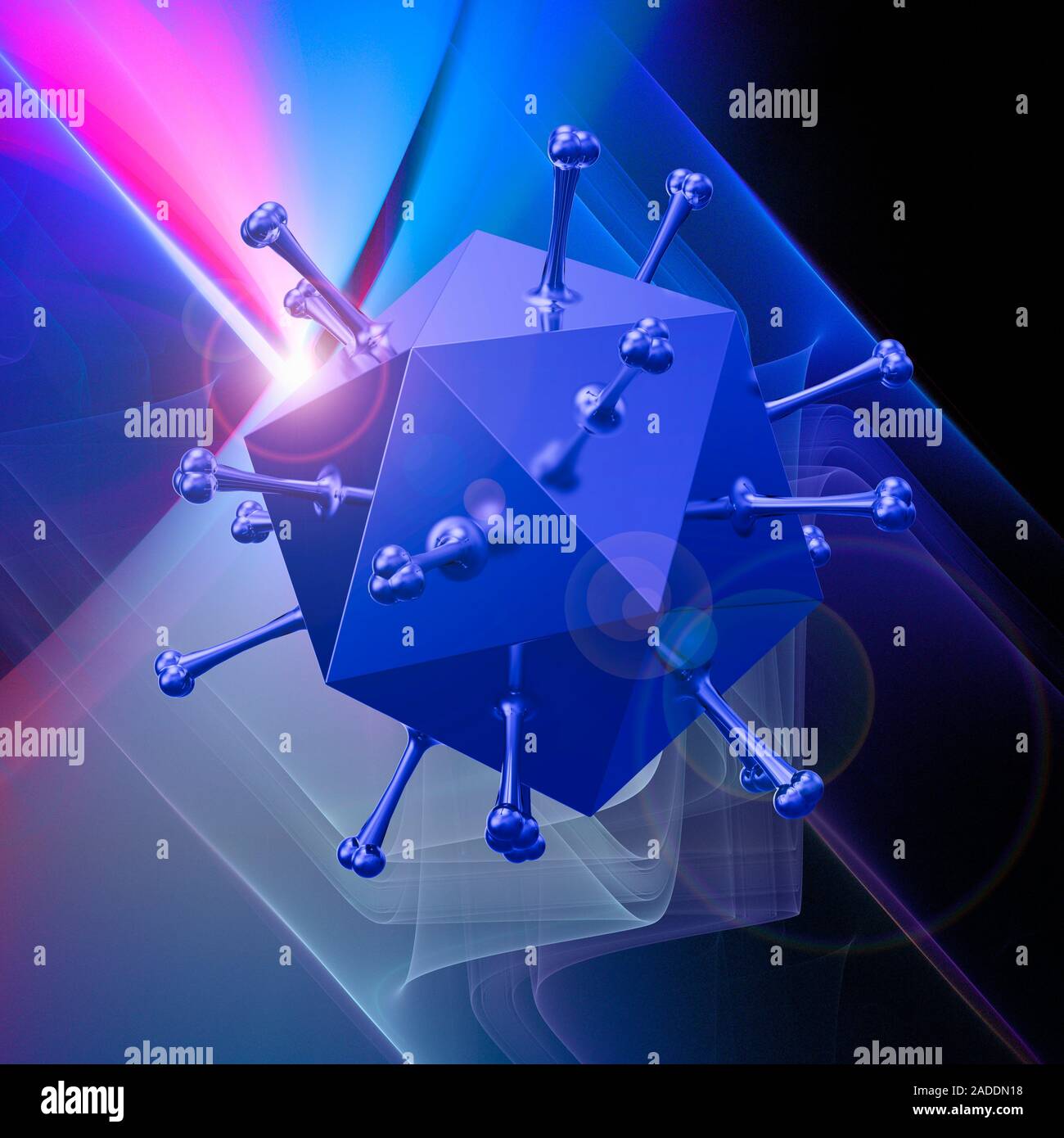 Icosahedral virus, computer model. This virus has an icosahedral capsid ...