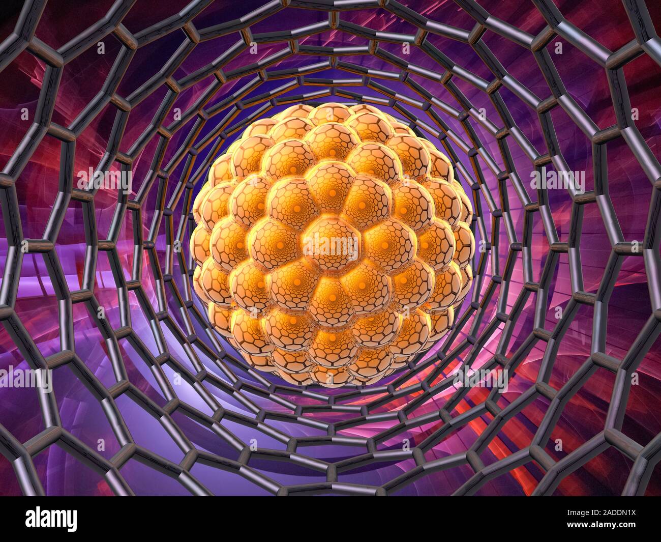 Nanotube with nanoparticle, illustration. Conceptual illustration ...