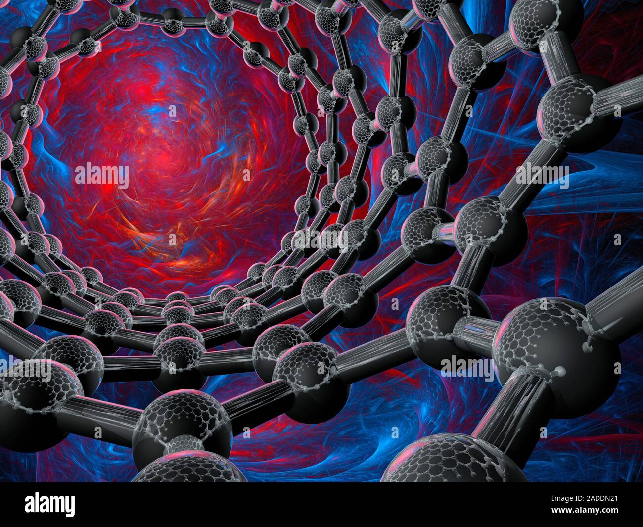 Nanotube. Computer illustration of a carbon nanotube. The molecular ...