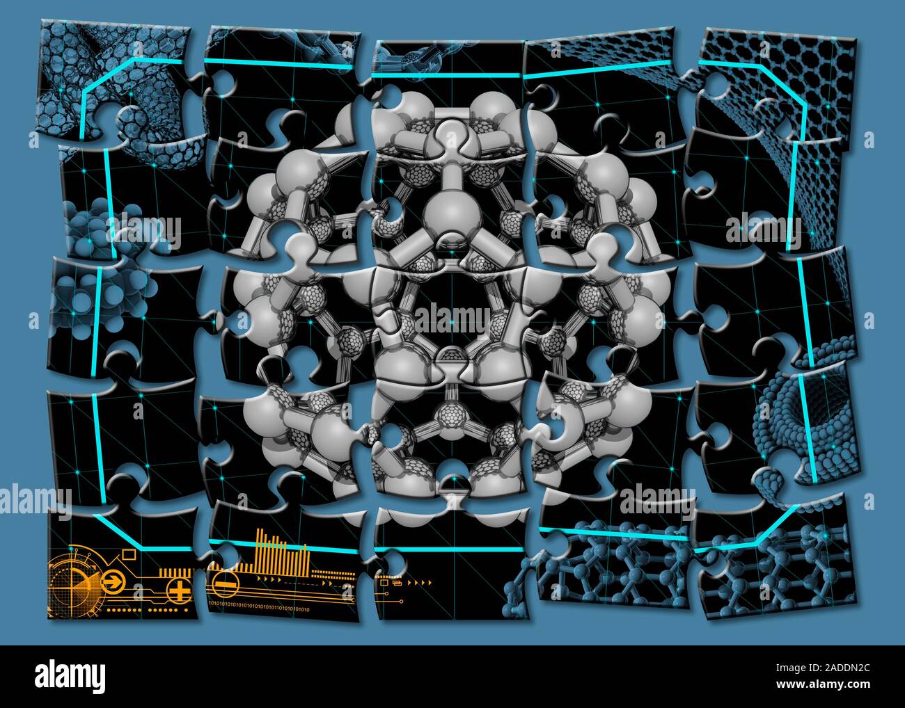 Buckyball puzzle. Illustration showing a Buckyball C60. A buckyball is ...