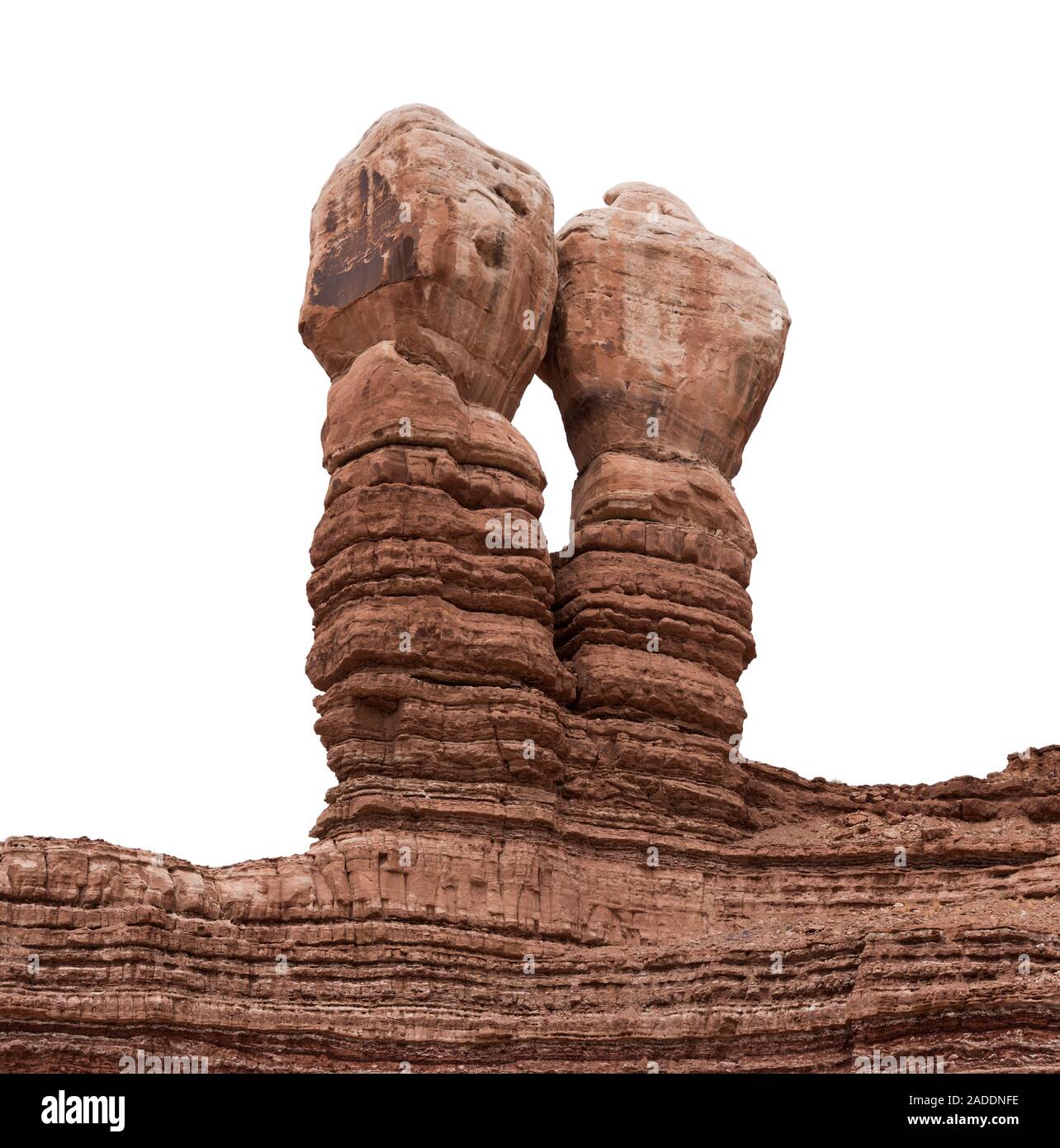 Eroded sandstone rocks in Bluff, Utah, also known as the 'Navajo Twins ...