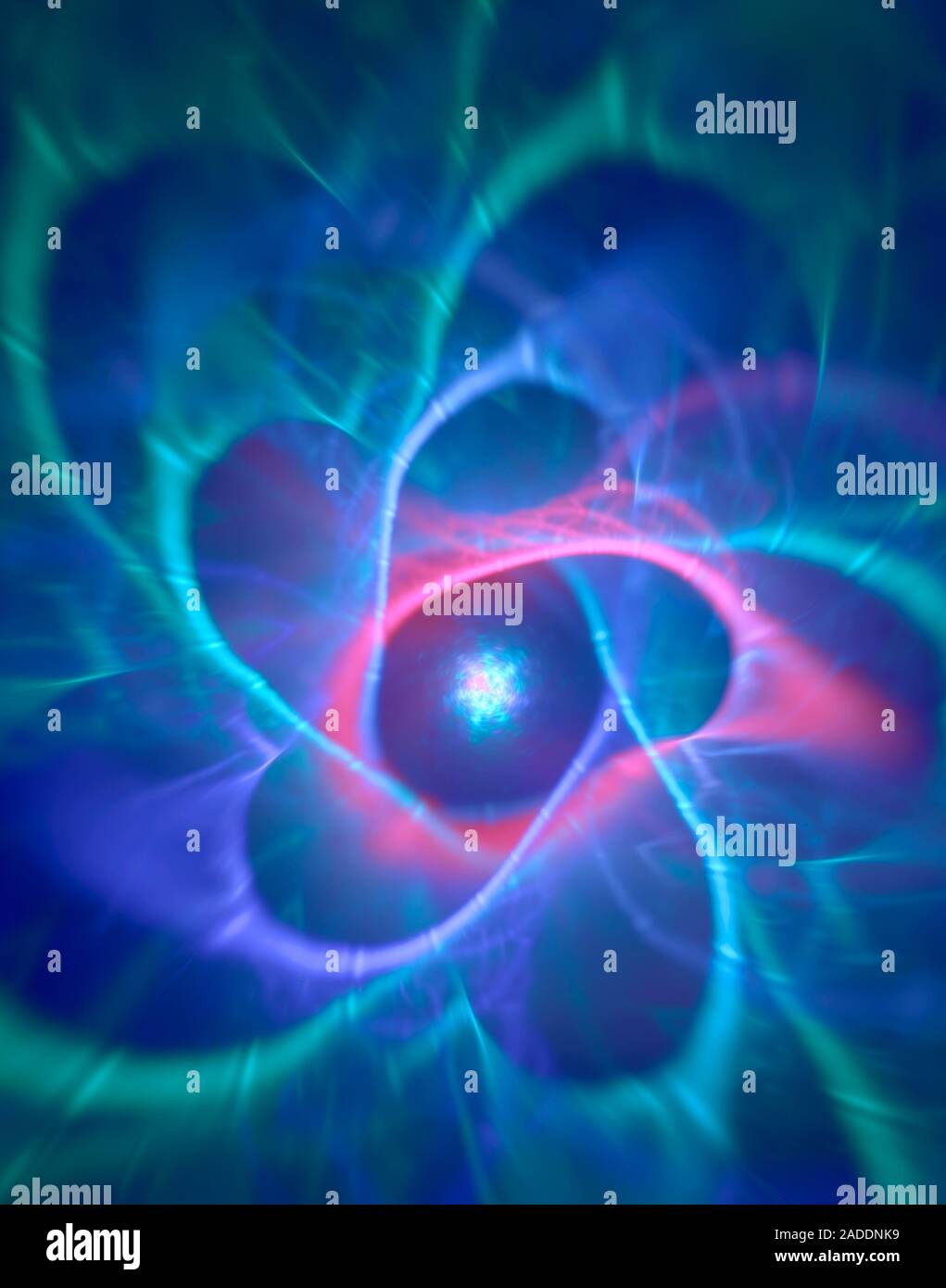 Conceptual illustration showing the atomic nucleus or quantum gravity ...