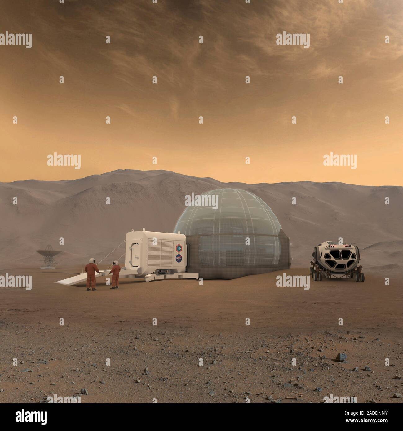 Mars Ice Home. Illustration of members of a potential future Mars ...