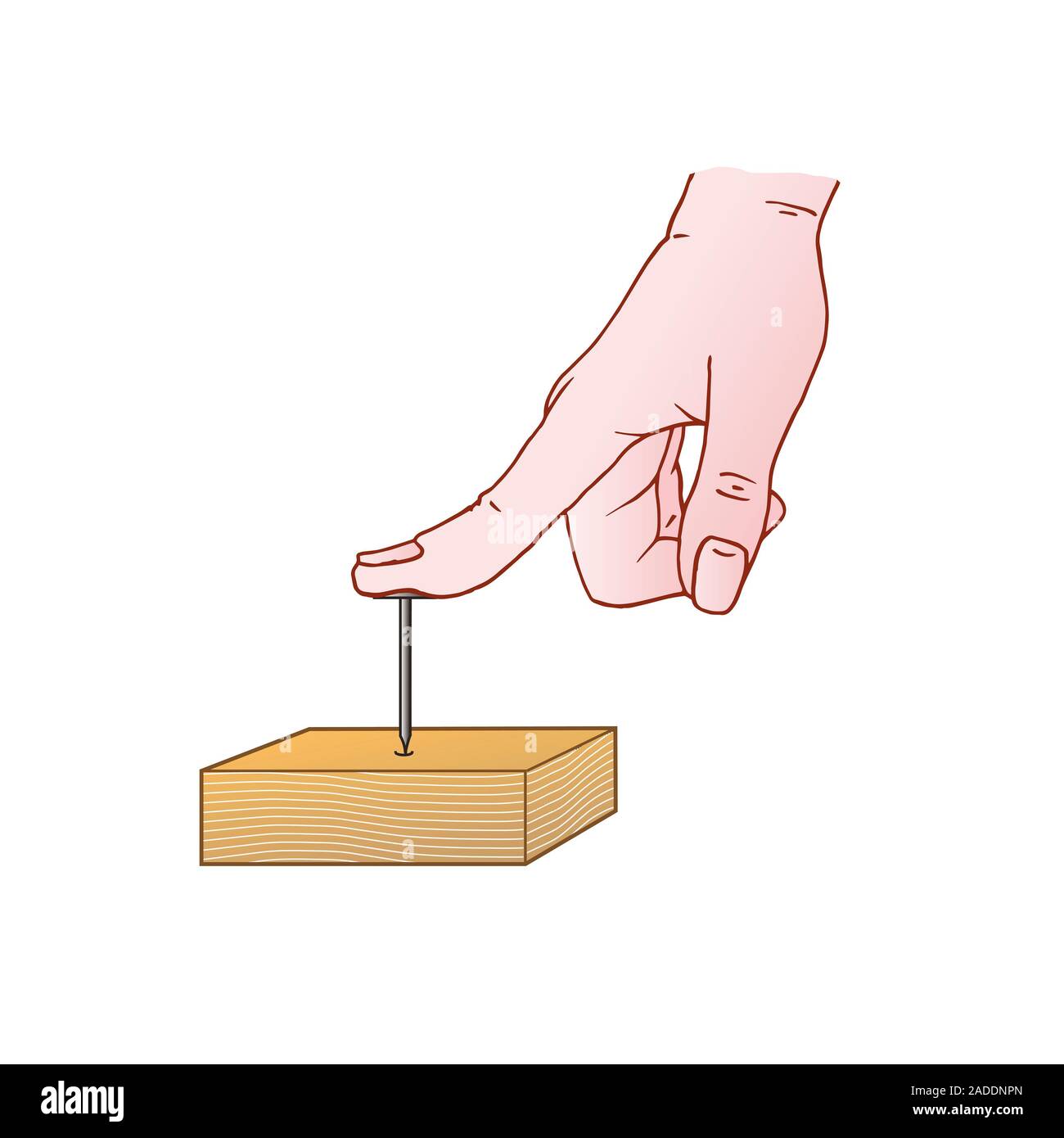 Pressure. Illustration showing a finger pushing a nail into wood ...