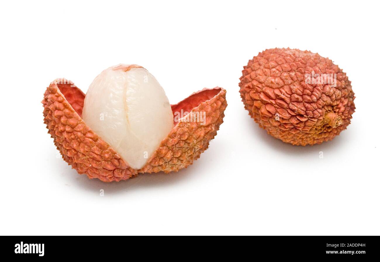 Lychee and peeled lychee isolated on white background Stock Photo - Alamy
