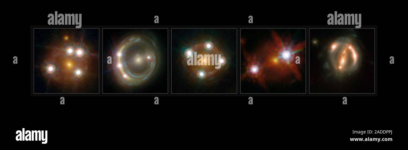 Lensed quasars, gravitational lensing montage. This montage shows five ...