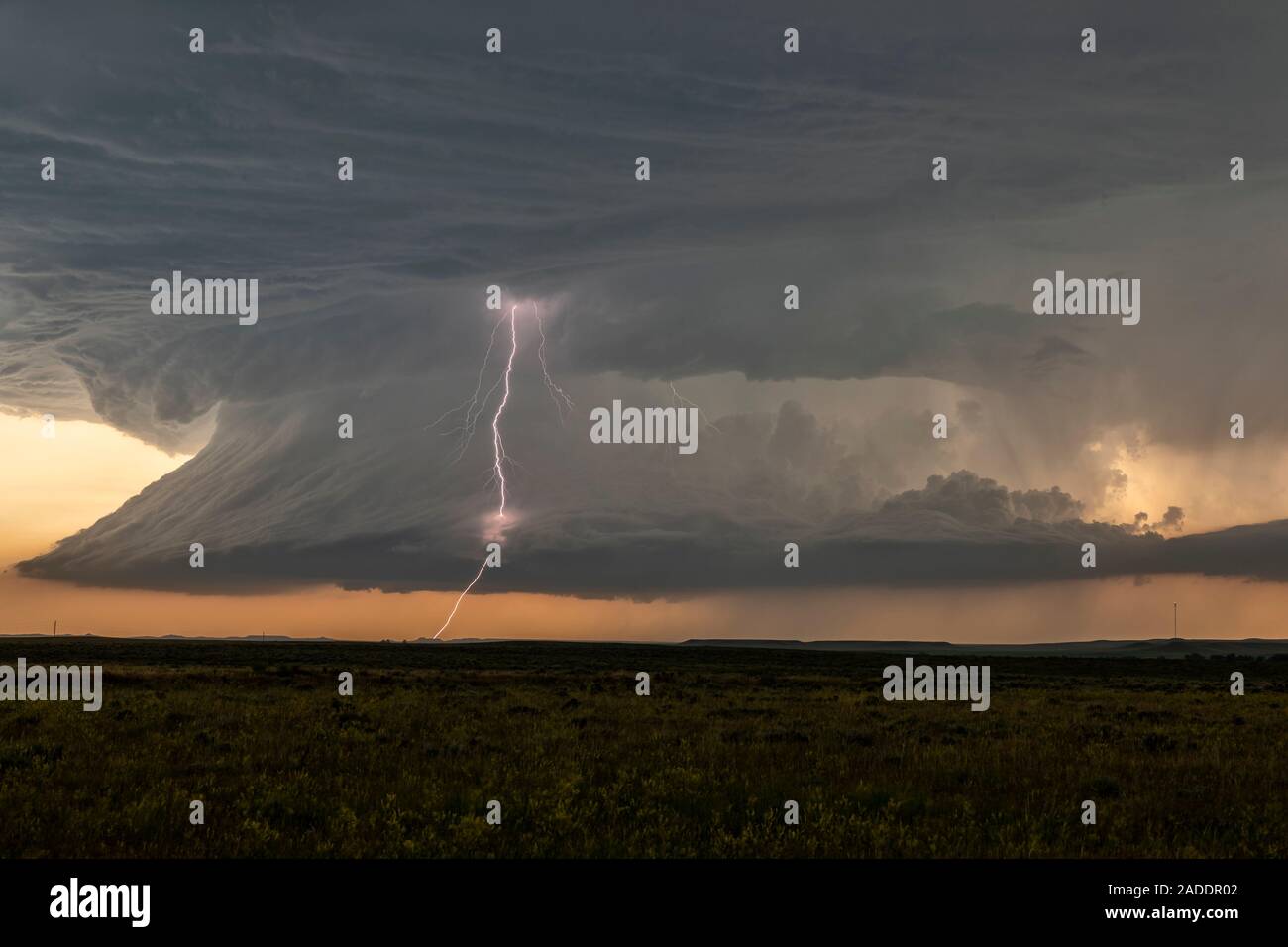 Supercell thunderstorm. Electrified supercell thunderstorm over ...