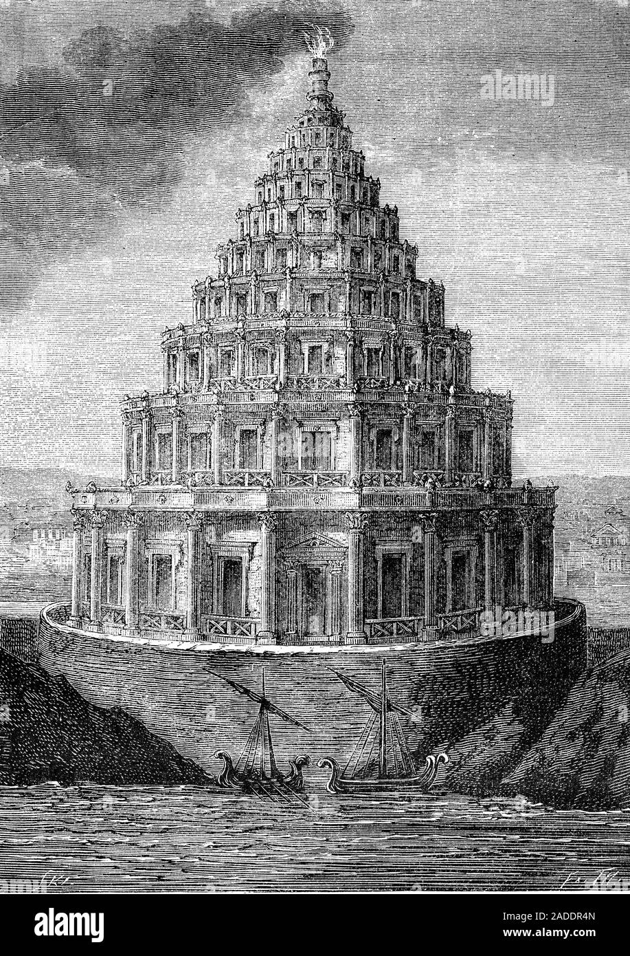 Lighthouse of Alexandria. 1887 illustration of the Lighthouse of ...