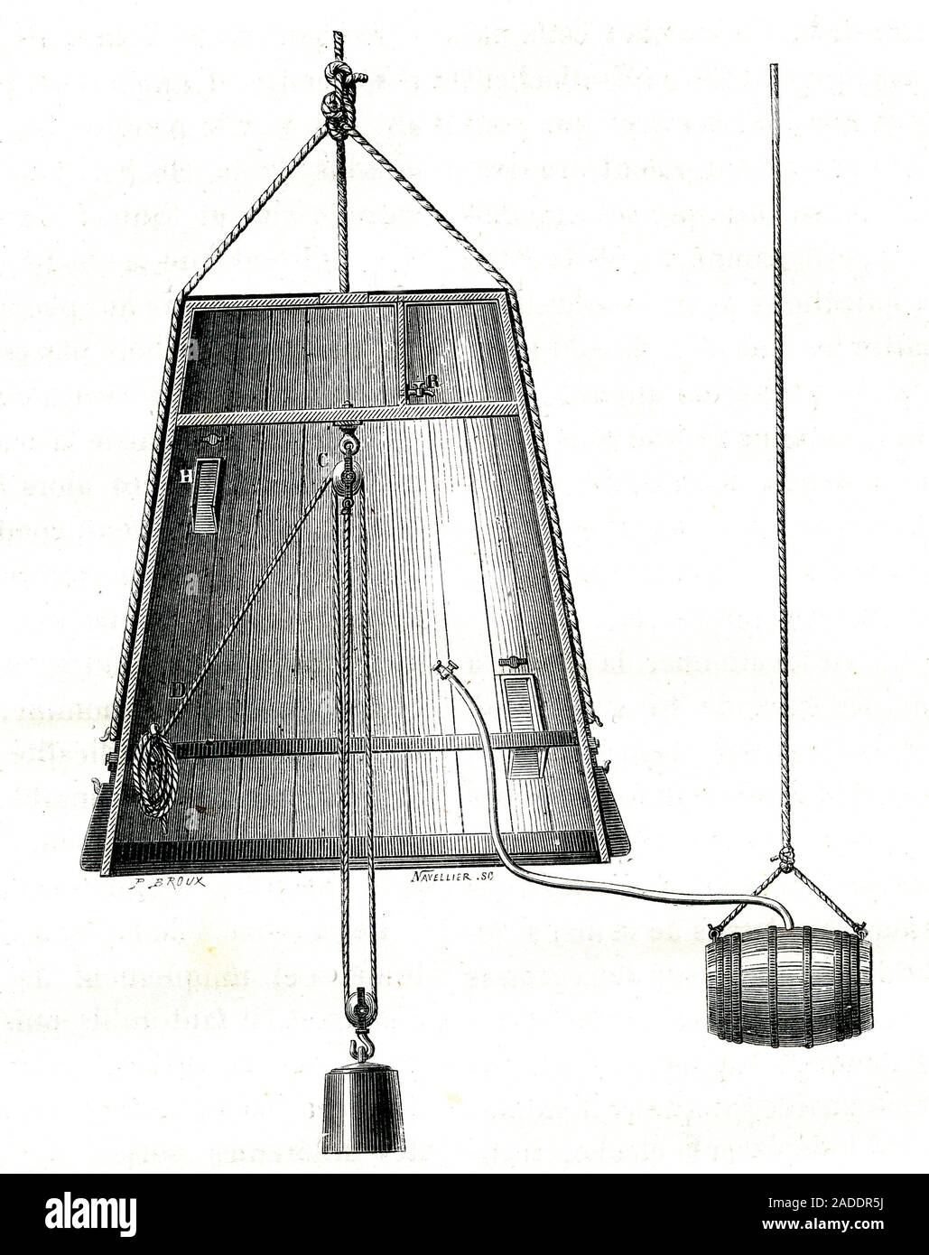 19th Century diving bell. 1887 illustration of a diving bell designed ...