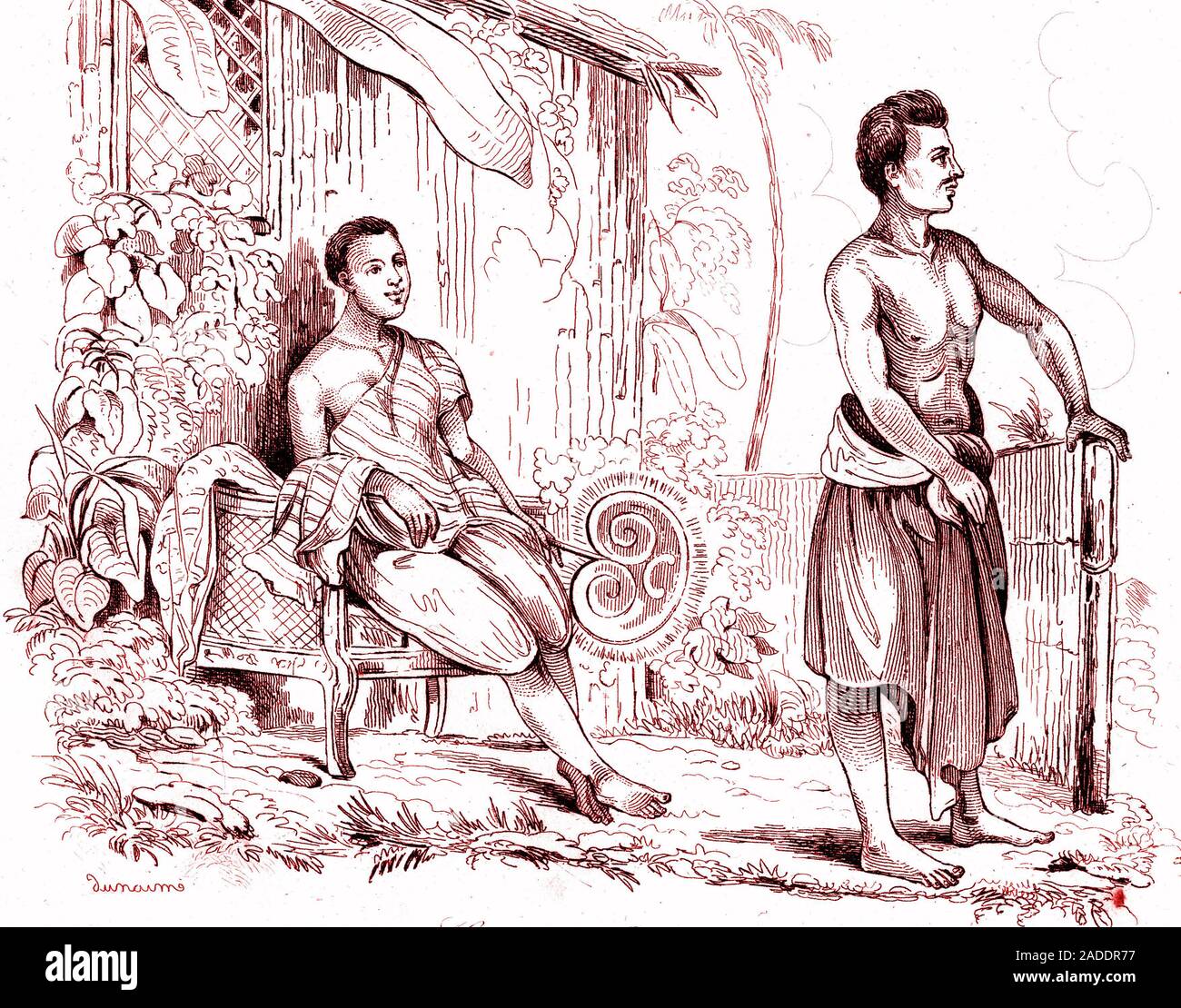 19th Century Thai men. 1835 illustration of indigenous people from ...