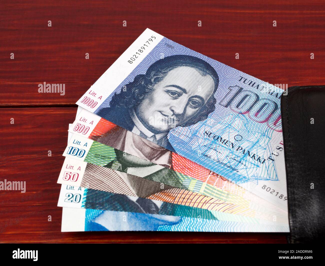Finnish money - Markka in the black wallet Stock Photo - Alamy