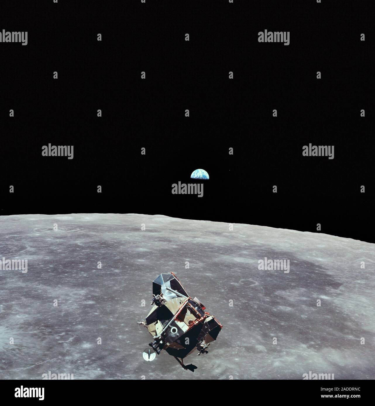 Apollo 11 LM ascent stage in lunar orbit. Earth is at centre, with Mars ...