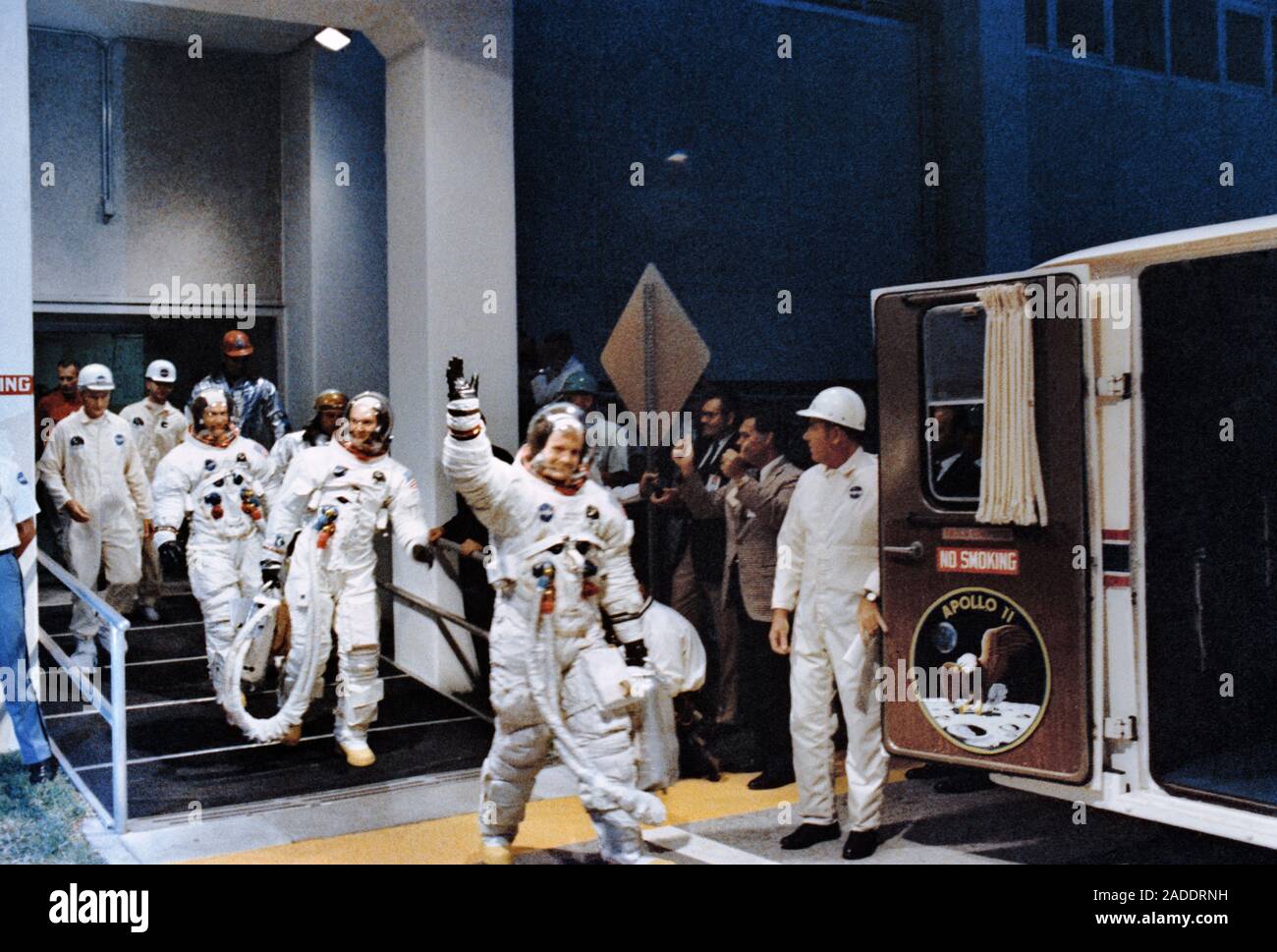 Apollo 11 crew at transport to launch pad, July 1969. Apollo 11 ...