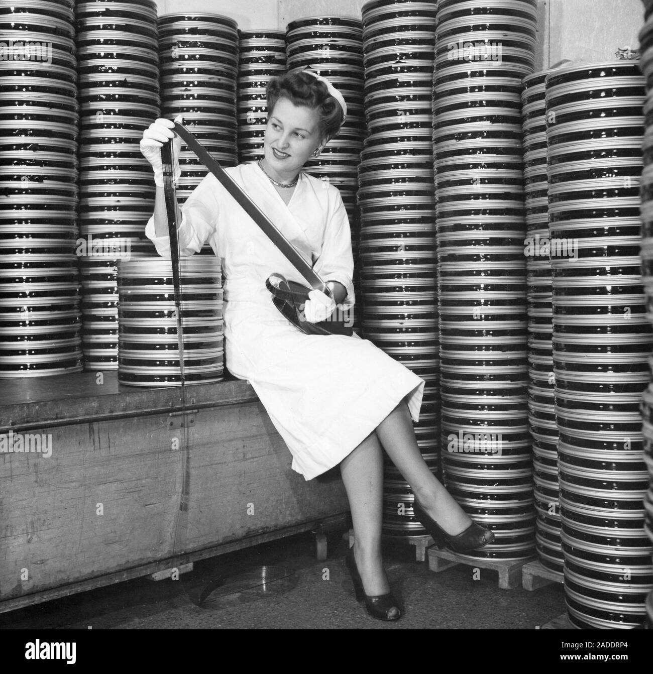 Cans of motion picture films, 1950s. Cans of movie film, ready for ...