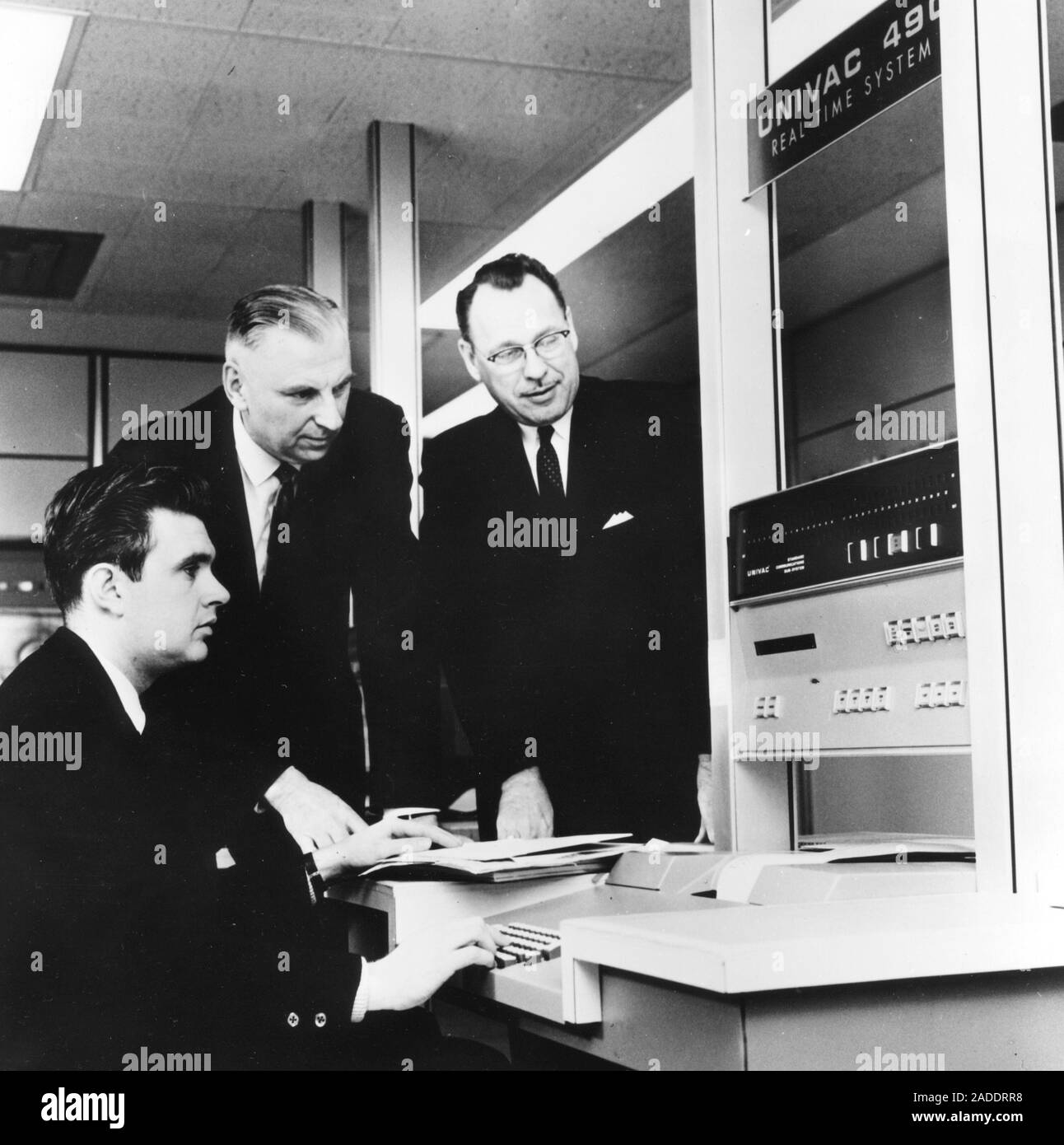 UNIVAC 490 computer operators, 1960s. The computer model being used ...
