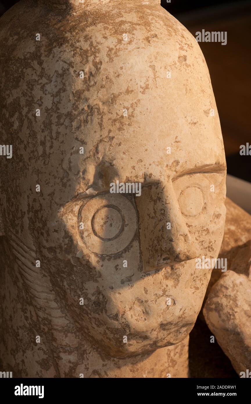 Giant of Mont'e Prama, prehistoric Sardinian statue. Sculpted head of a ...
