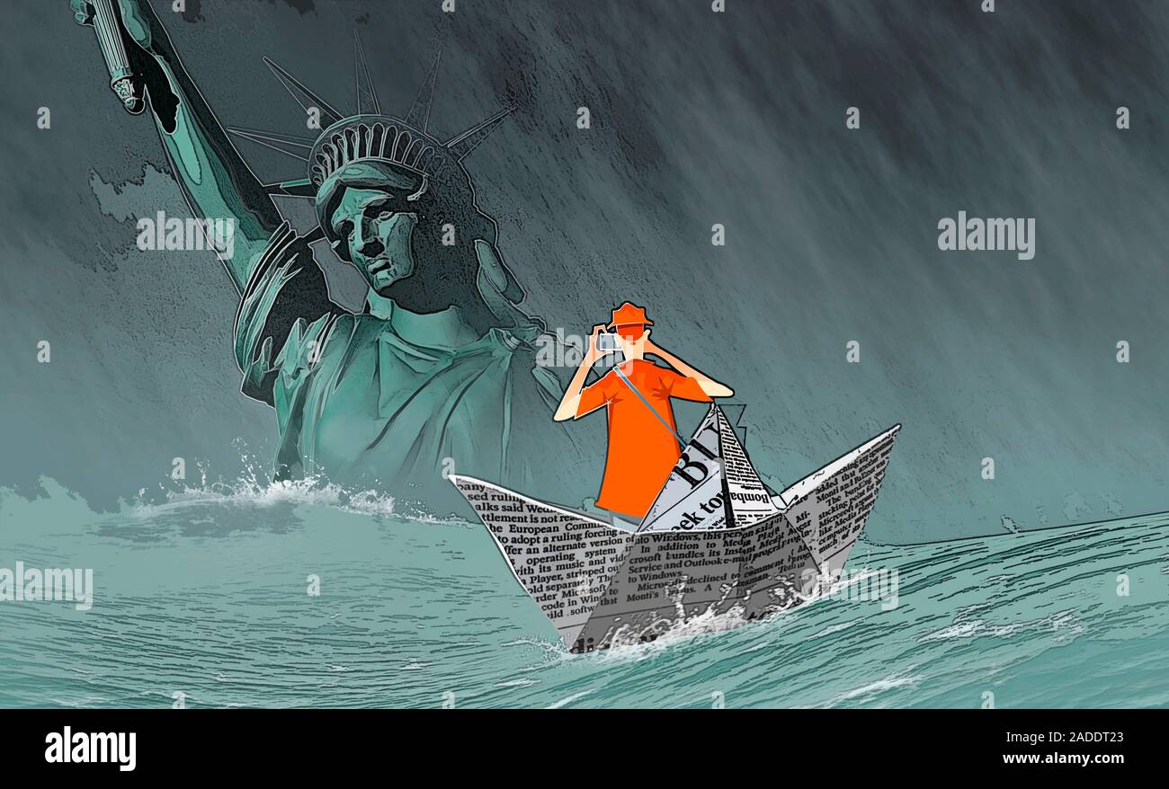 Climate change and New York. Conceptual illustration of global warming ...