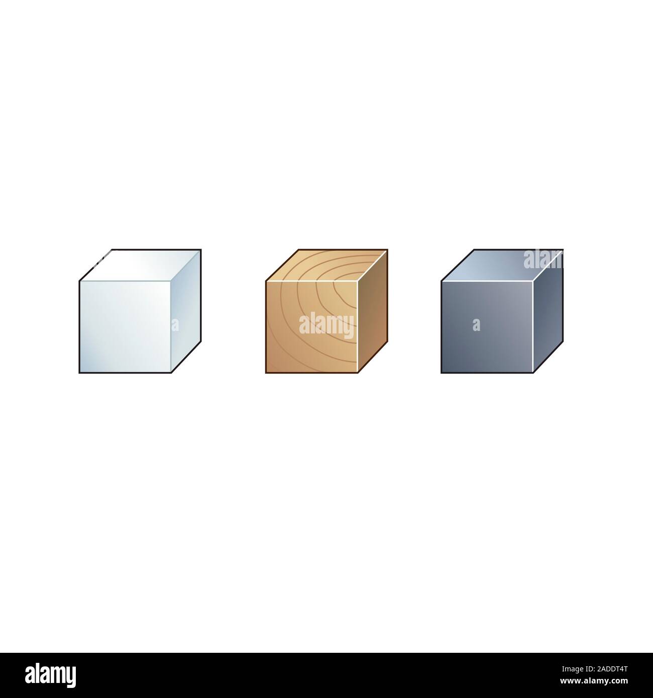 Equal volumes of different materials, illustration. From left to right ...