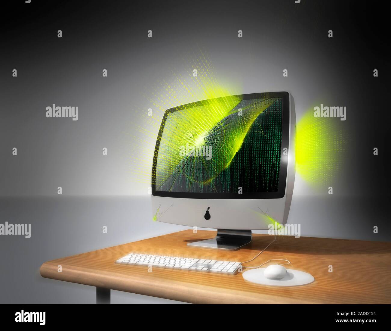 Cyber warfare. Conceptual illustration of an exploding computer screen ...