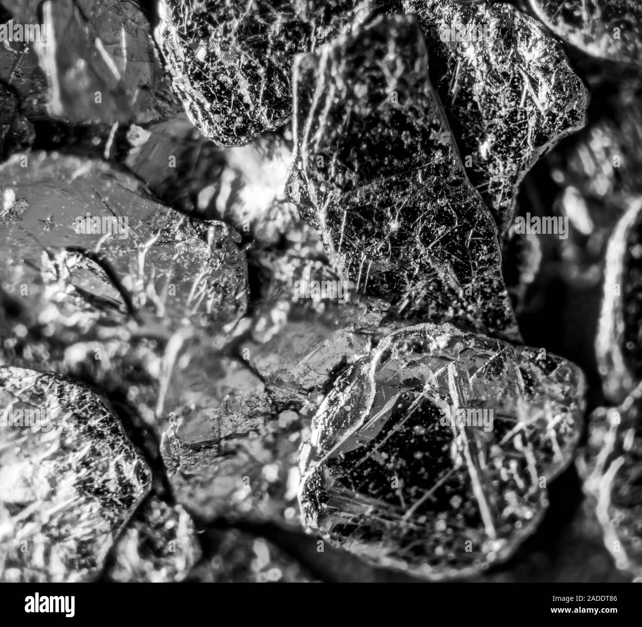 Light micrograph of crystalline graphite, small, flat flakes of ...