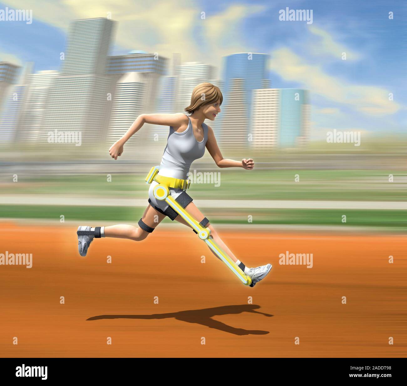 Exoskeleton-aided running, illustration. Mechanical exoskeletons are ...