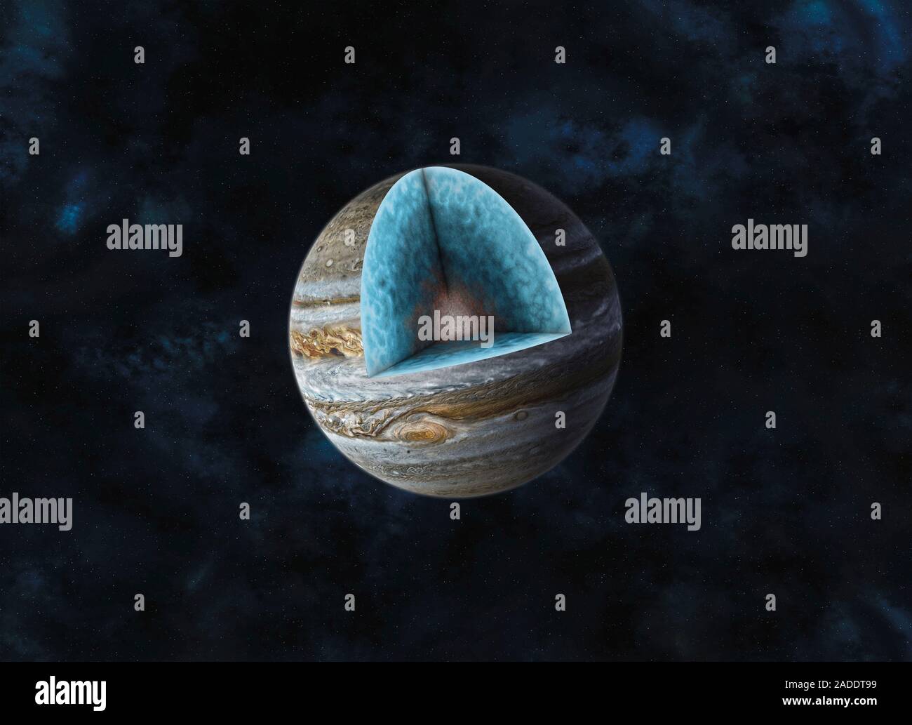 Inner structure of Jupiter, cutaway illustration. Jupiter consists ...