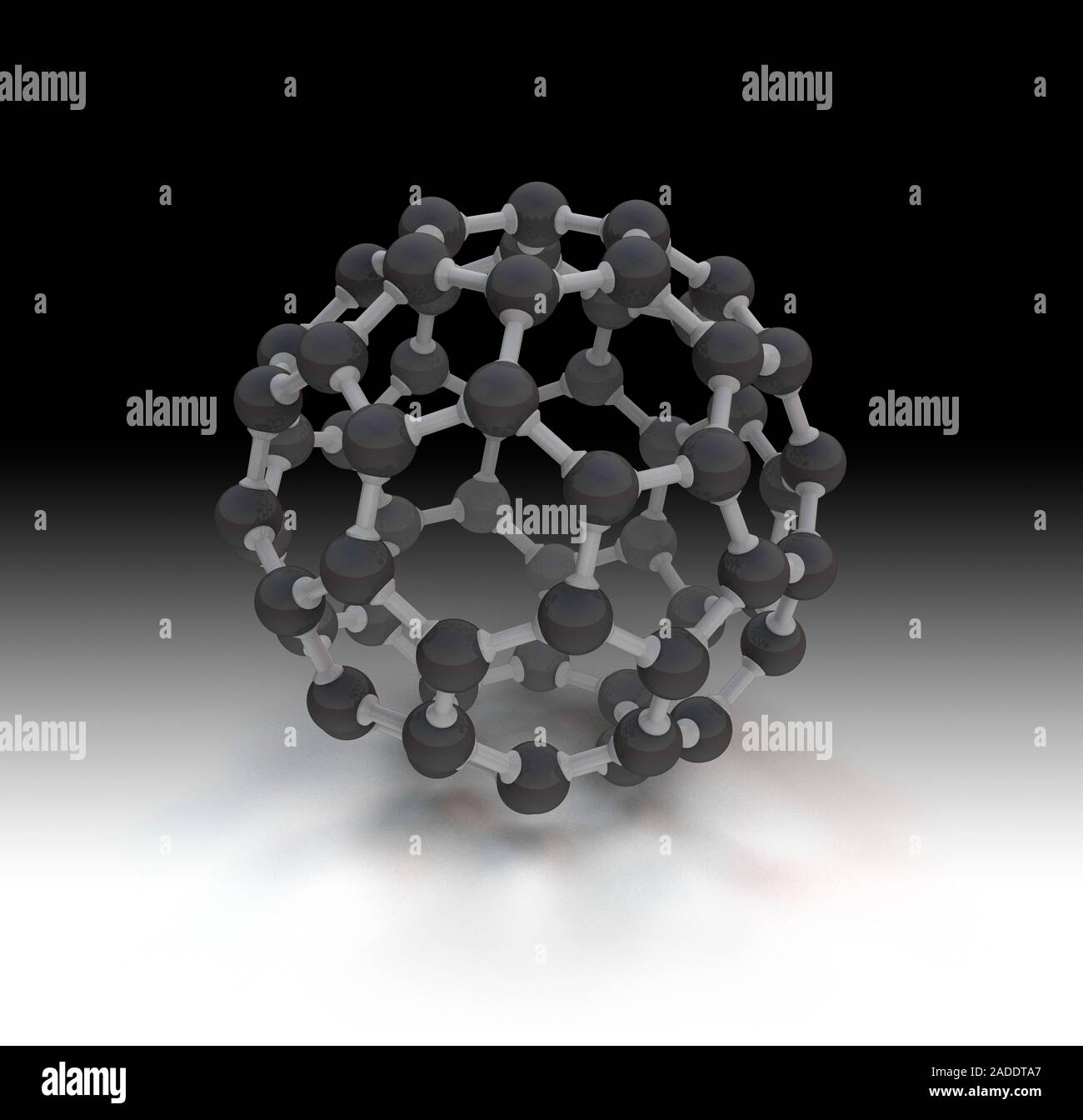 Buckminsterfullerene molecule (C60), illustration. C60 is a fullerenes ...