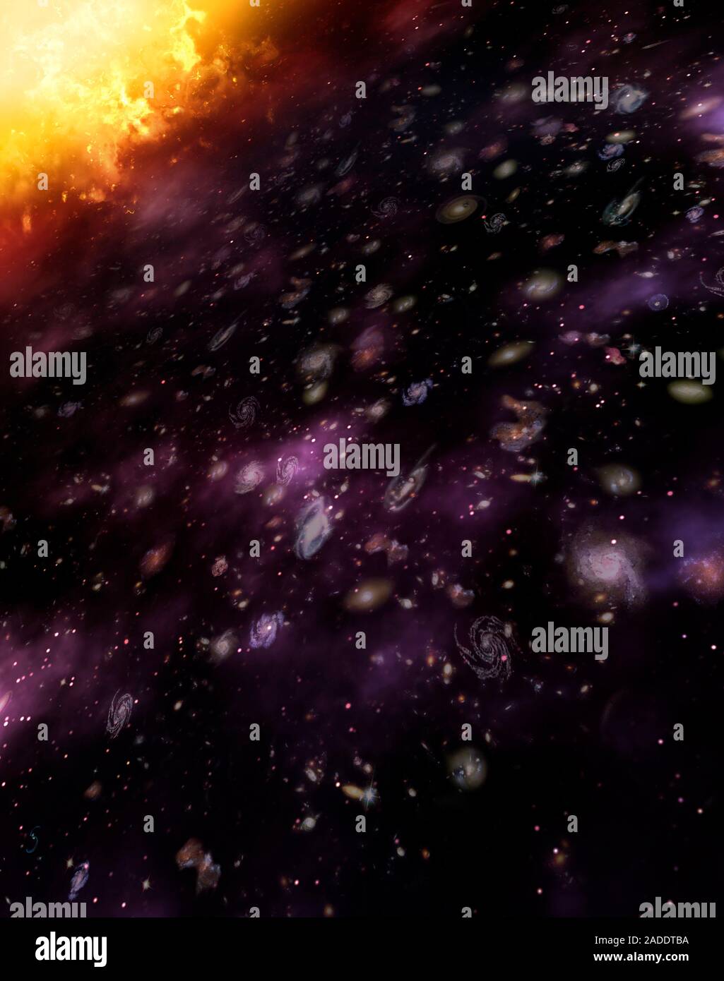 Big Bang and expanding universe. Illustration showing the universe ...