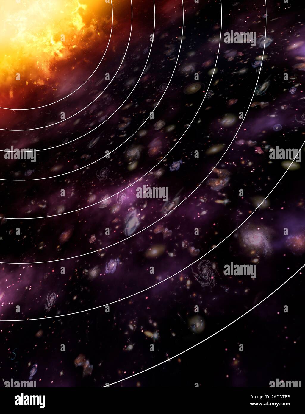 Big Bang and expanding universe. Illustration showing the universe ...