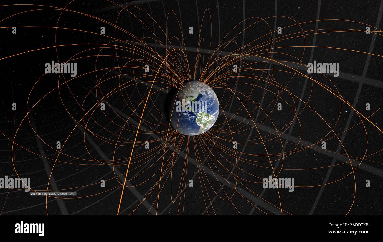 Earth's magnetosphere. Illustration of the Earth (centre) and its ...