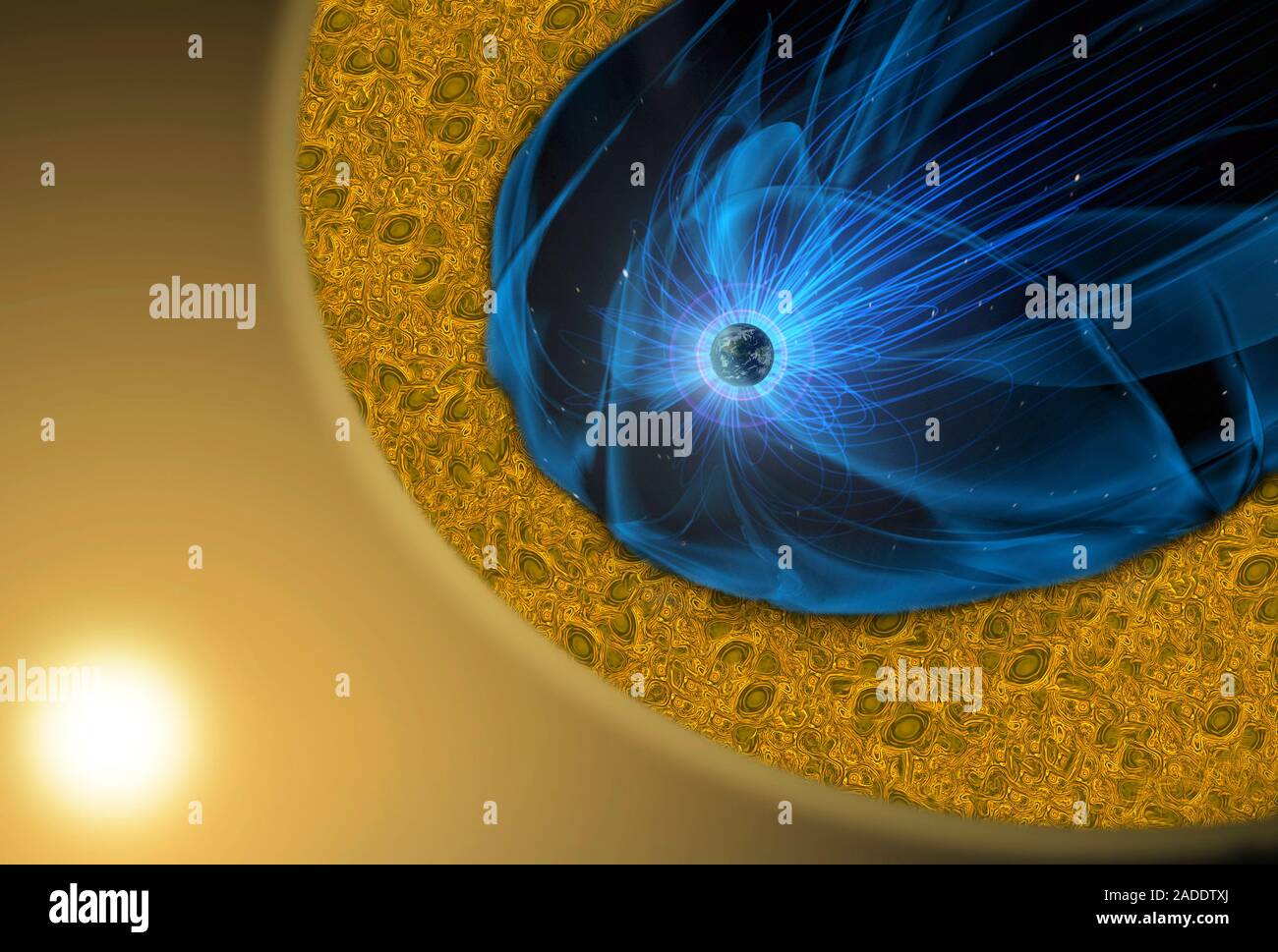 Earth's magnetosphere and magnetosheath. Illustration of the Earth ...