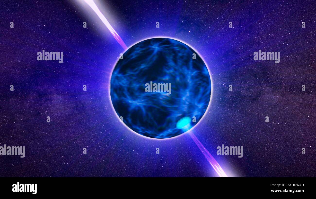 Pulsar, illustration. A pulsar is a rapidly rotating neutron star that ...