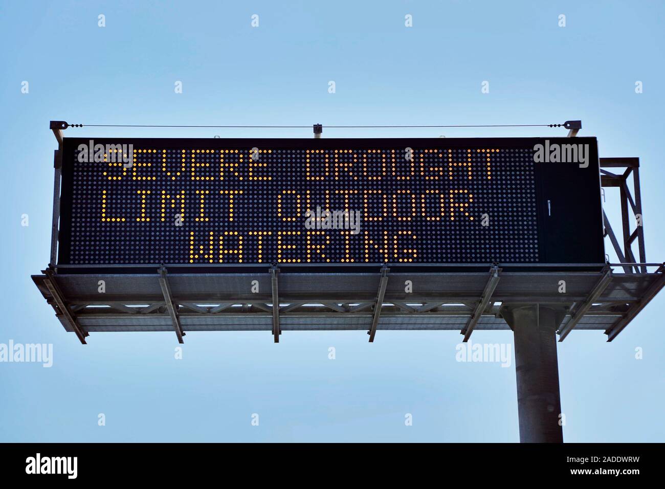 Signs warning residents of an extreme drought and urging lower water ...