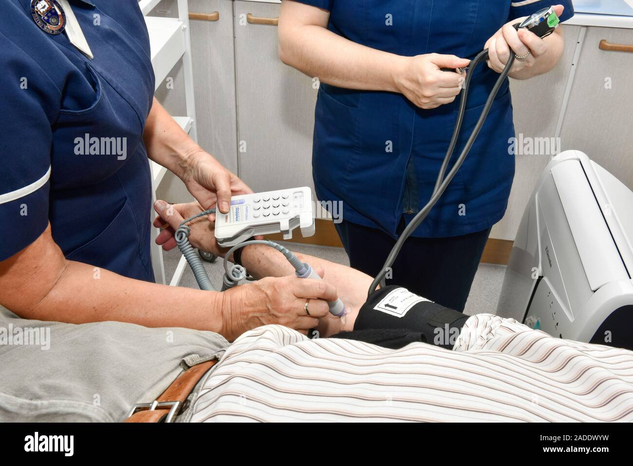 Doppler ultrasound for ankle-brachial pressure index. Medical staff ...