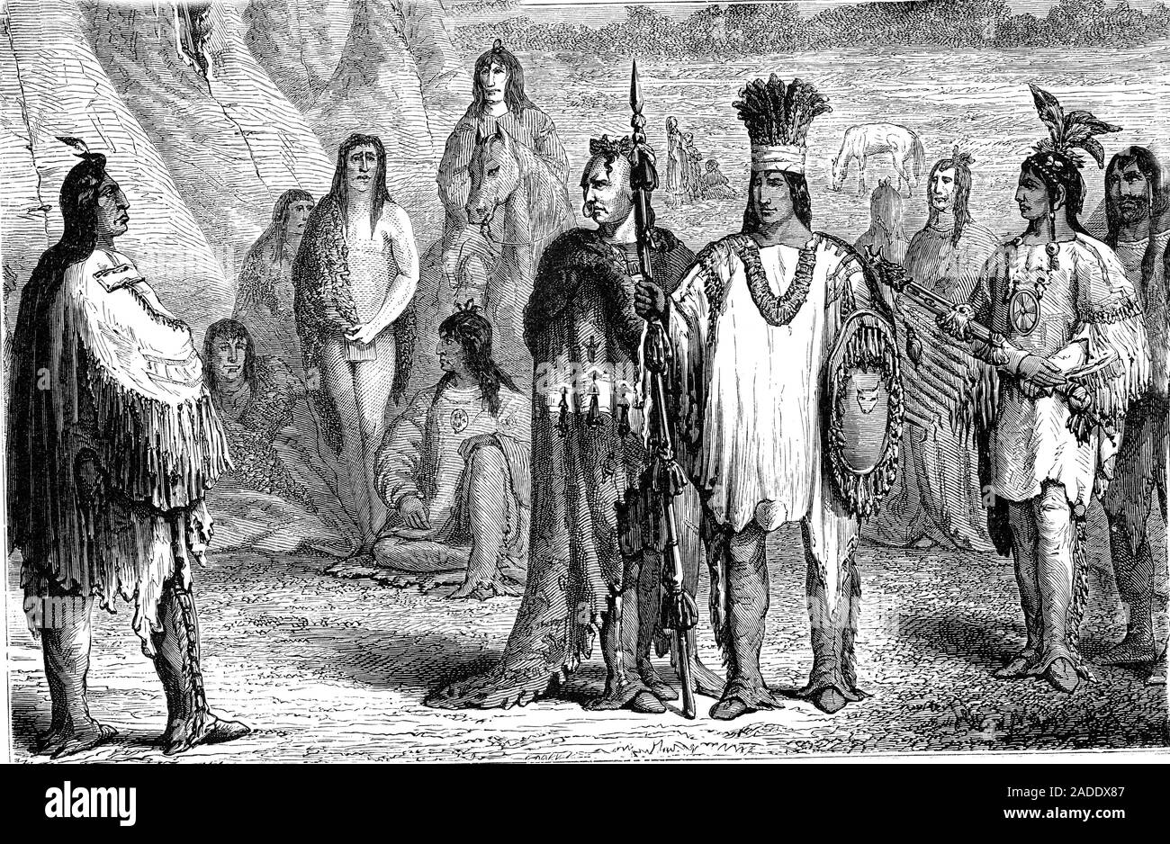 Muscogee people, south-western USA. 19th-century illustration of a ...