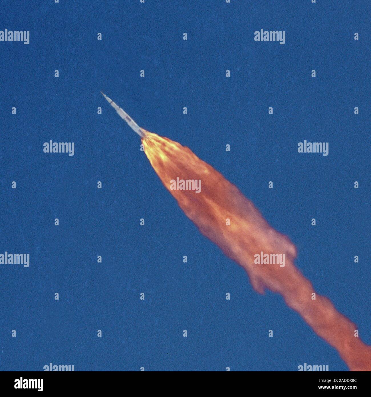 The Apollo 10 spacecraft launching aboard a Saturn V spacecraft from ...