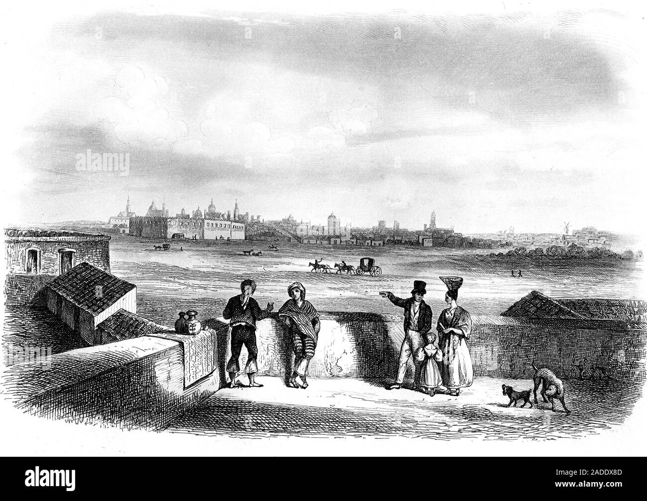 Buenos Aires, Argentina. 19th-century illustration of residents in an ...