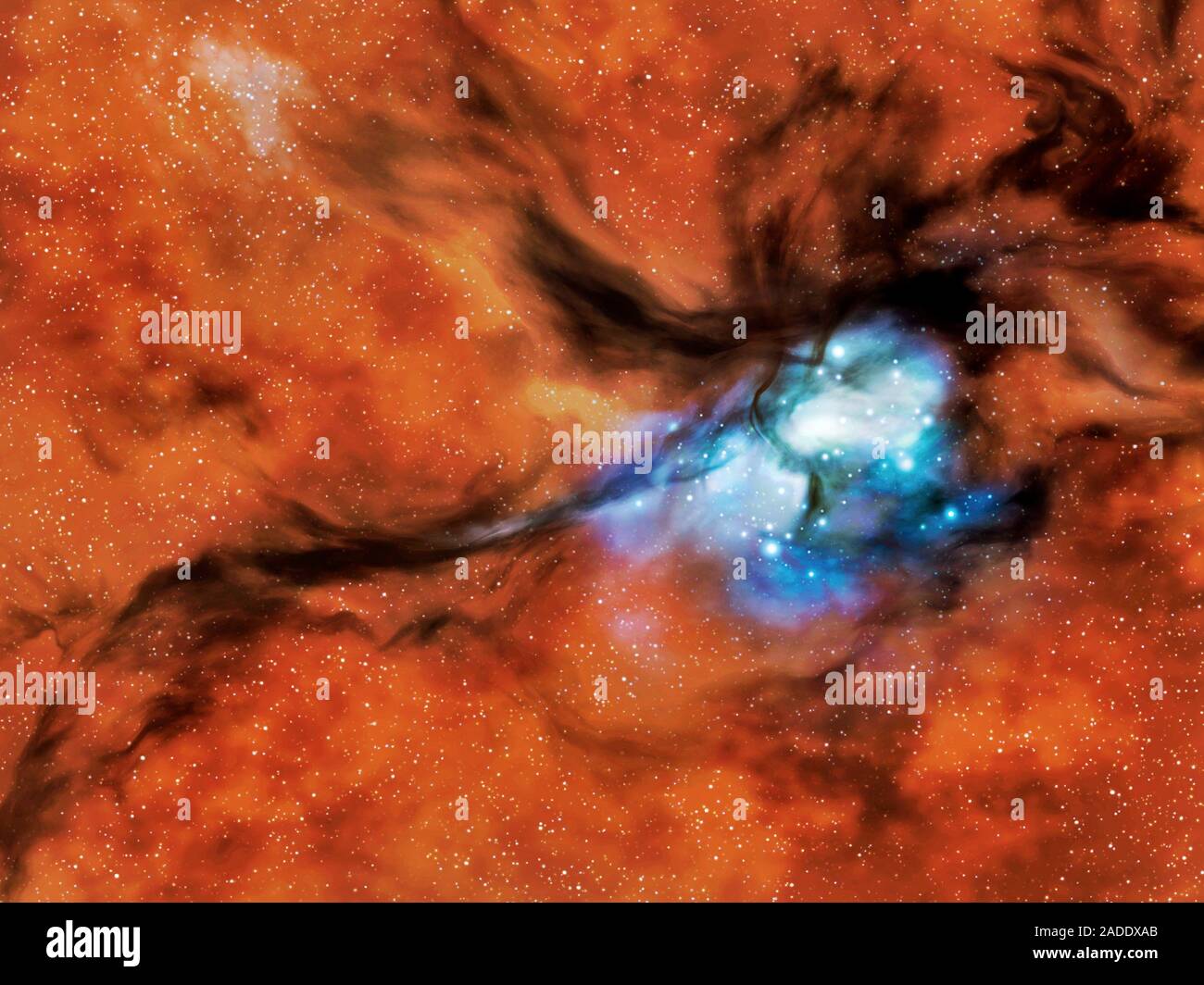 Molecular cloud collision. Illustration of a molecular cloud collision ...