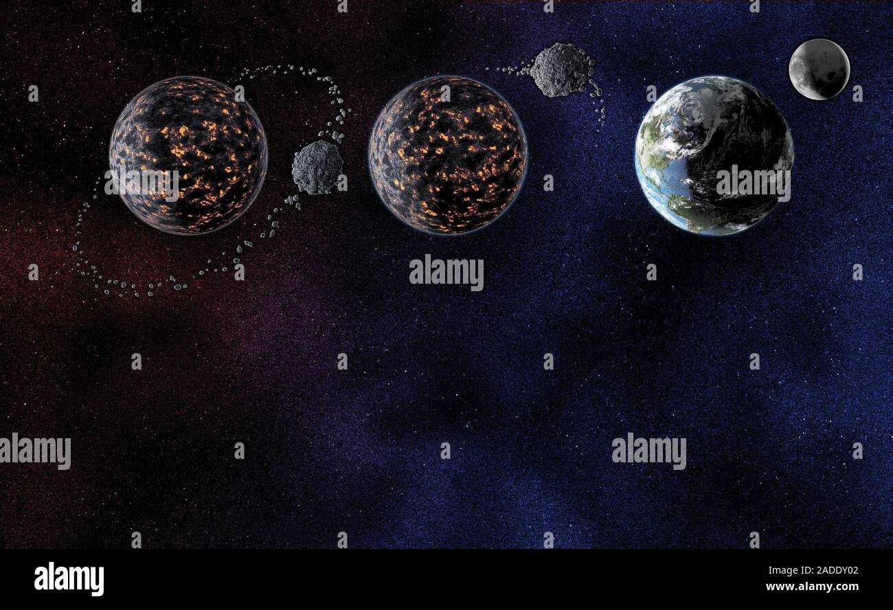 Formation of the Moon, computer illustration. One theory on the Moon's ...