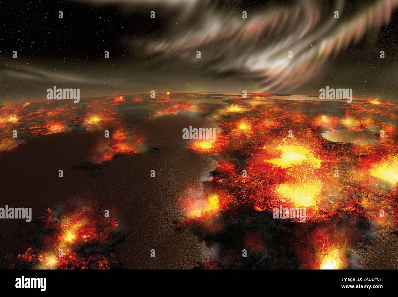 Surface of Earth during the Hadean, computer illustration. The surface ...