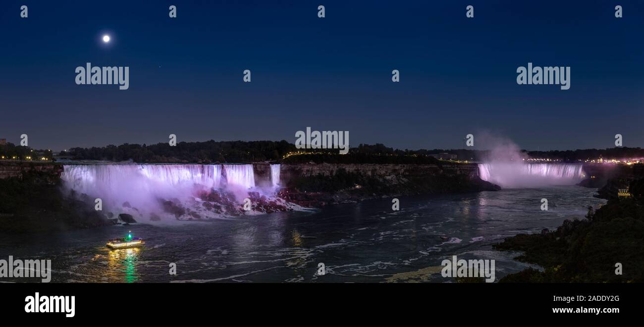 Moon above Niagara Falls at night. Moon and Mars (below and right of ...