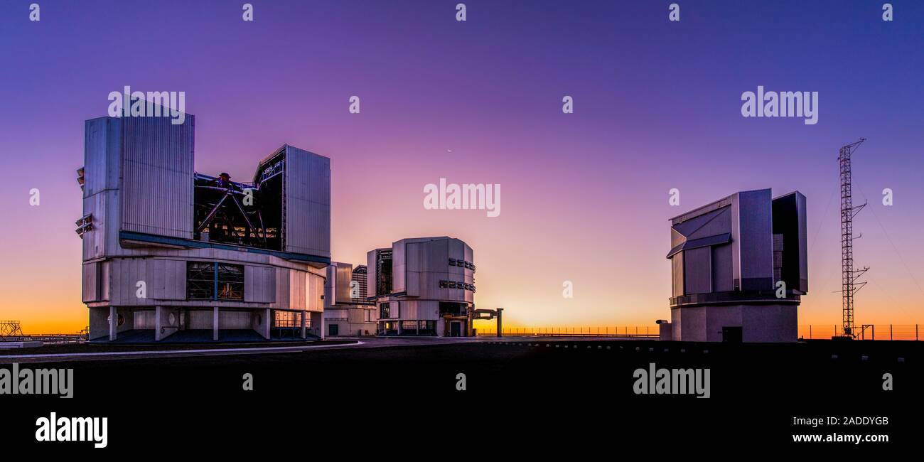 VLT telescopes at twilight. The main telescopes of the Very Large ...