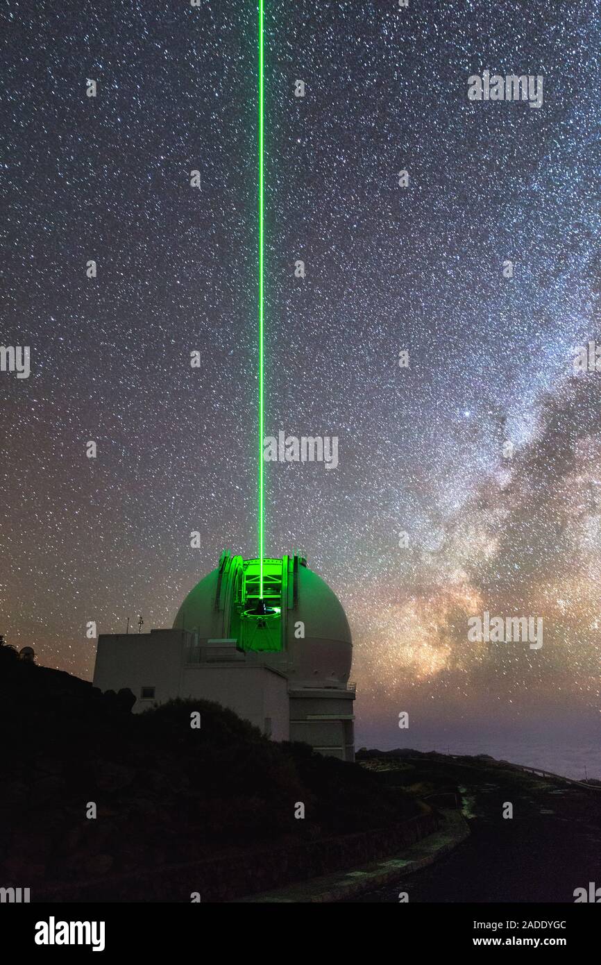 Laser guide star from William Herschel Telescope, with the Milky Way in ...