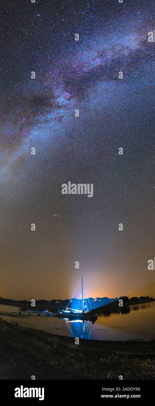 Milky Way over sailing boat. The Milky Way in the night sky over Sem ...