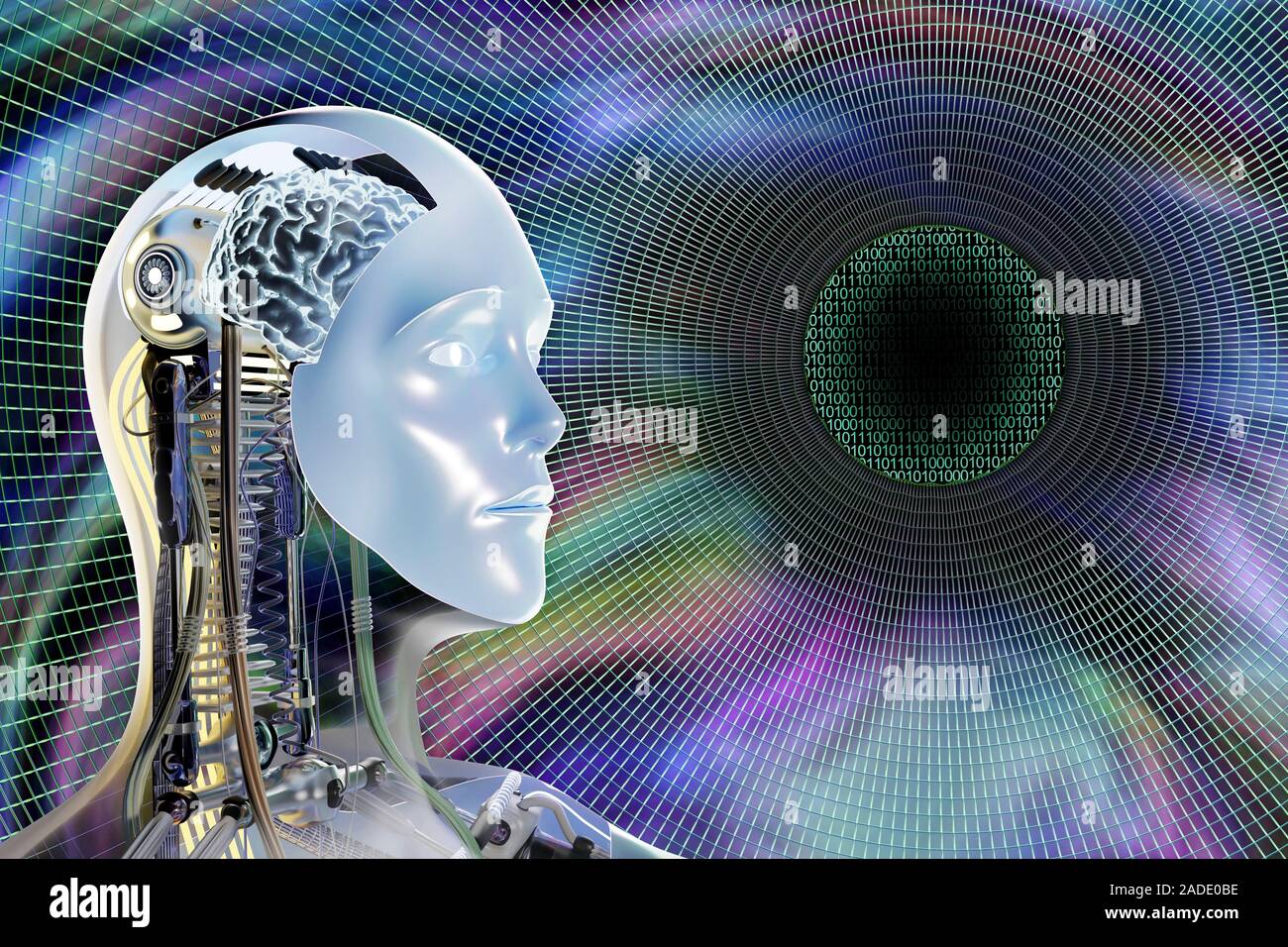 Cybernetic intelligence, conceptual illustration. Humanoid cyborg with ...