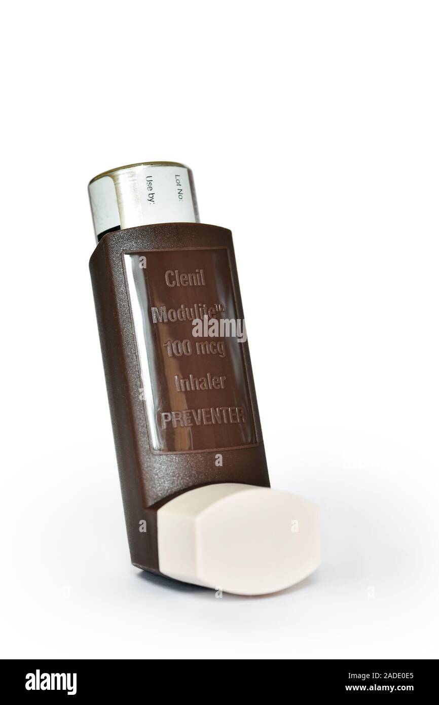 Clenil inhaler, a hand-held asthma inhaler that contains the drug ...
