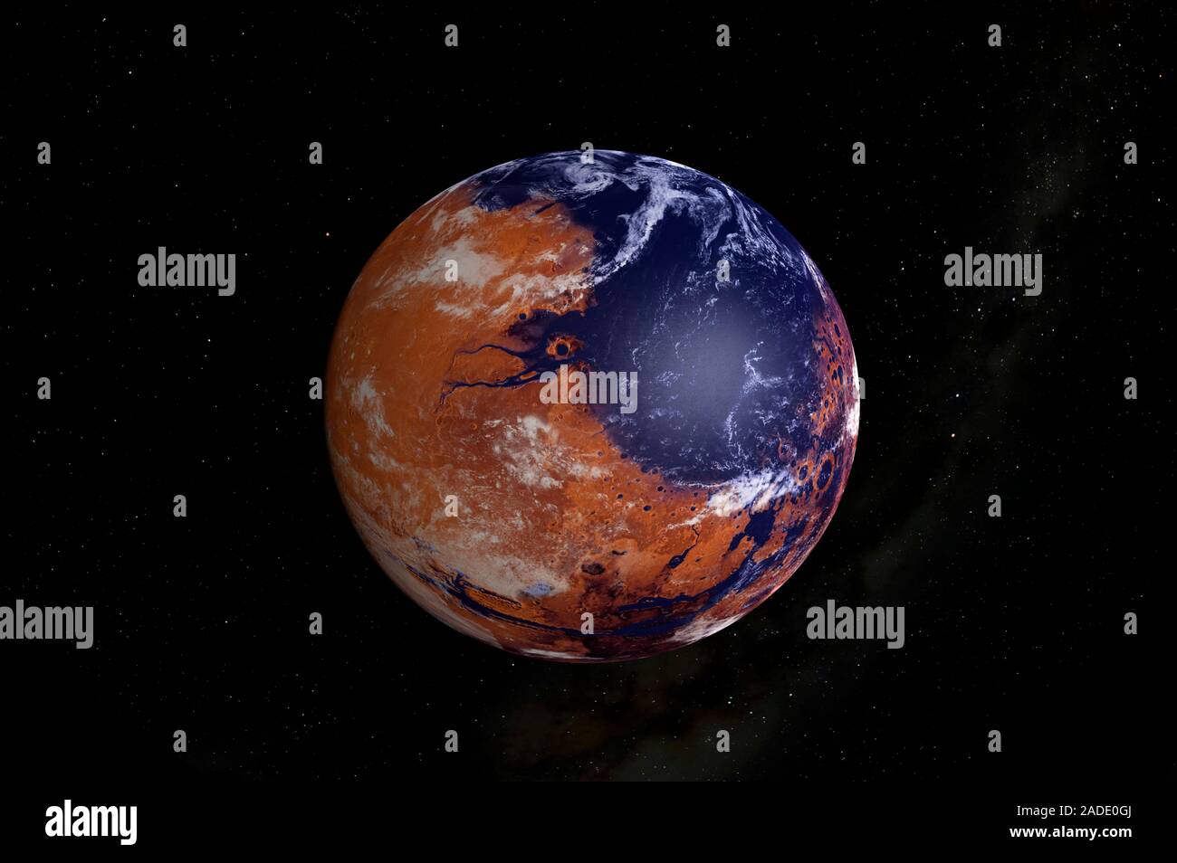Water on Mars. Image 2 of 4. Illustration of an ancient Mars that had a ...