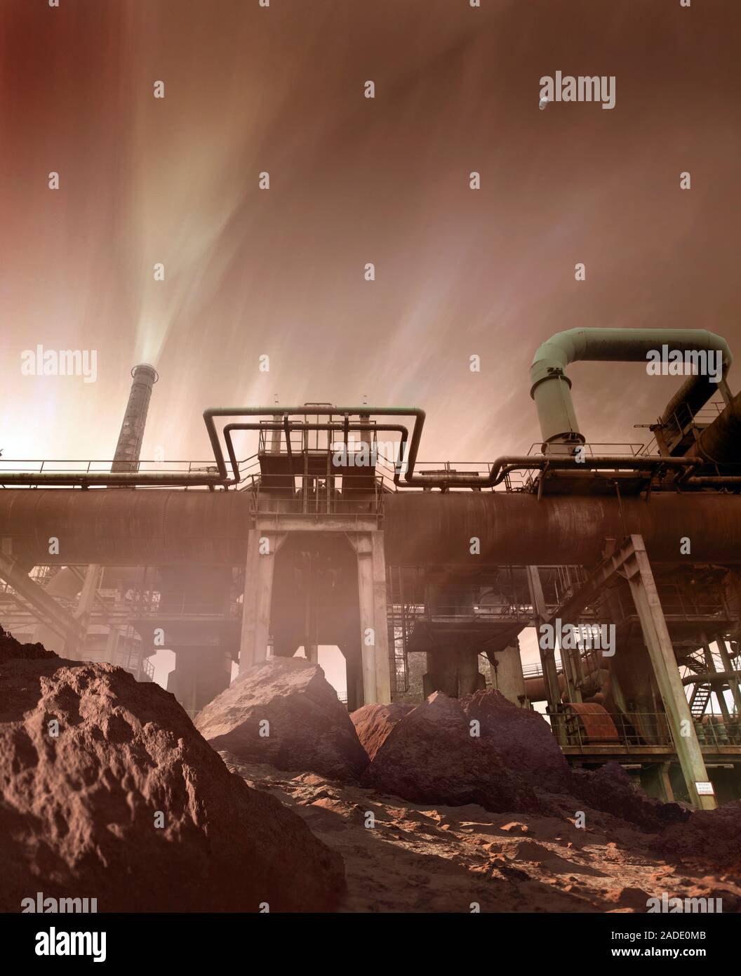 CO2 fabrication while terraforming Mars, illustration. CO2 is being ...