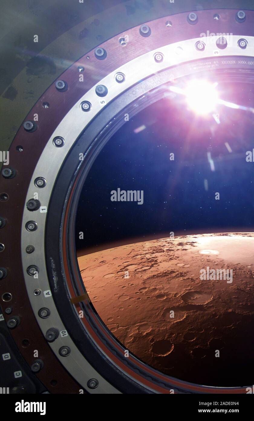 Argyre basin, Mars, through spacecraft window, illustration Stock Photo ...